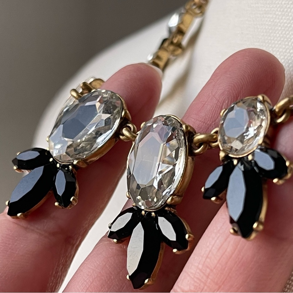 J. Crew | Large Clear Black Crystal Rhinestone Gold 1… - Gem